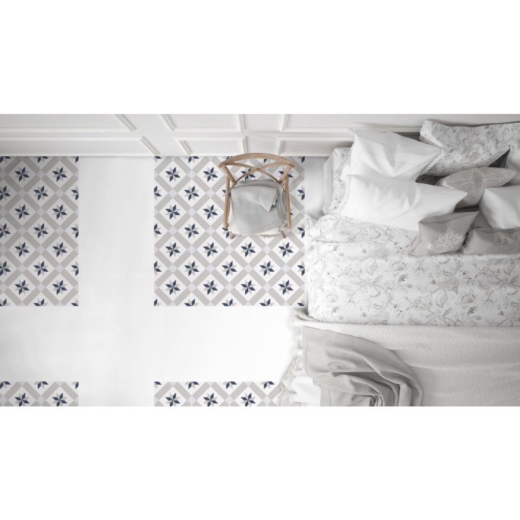 Patterned Blue and Grey Porcelain Wall and Floor Tile 250x250mm