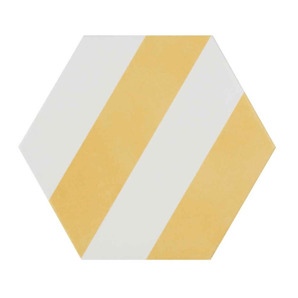 Lily 5 Patterned Hexagon Yellow Stripes Porcelain Floor and Wall Tile ...
