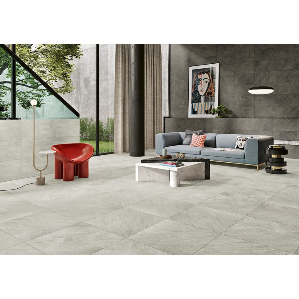 Cement effect Islay Light Grey Rectified Porcelain Floor and Wall Tile ...