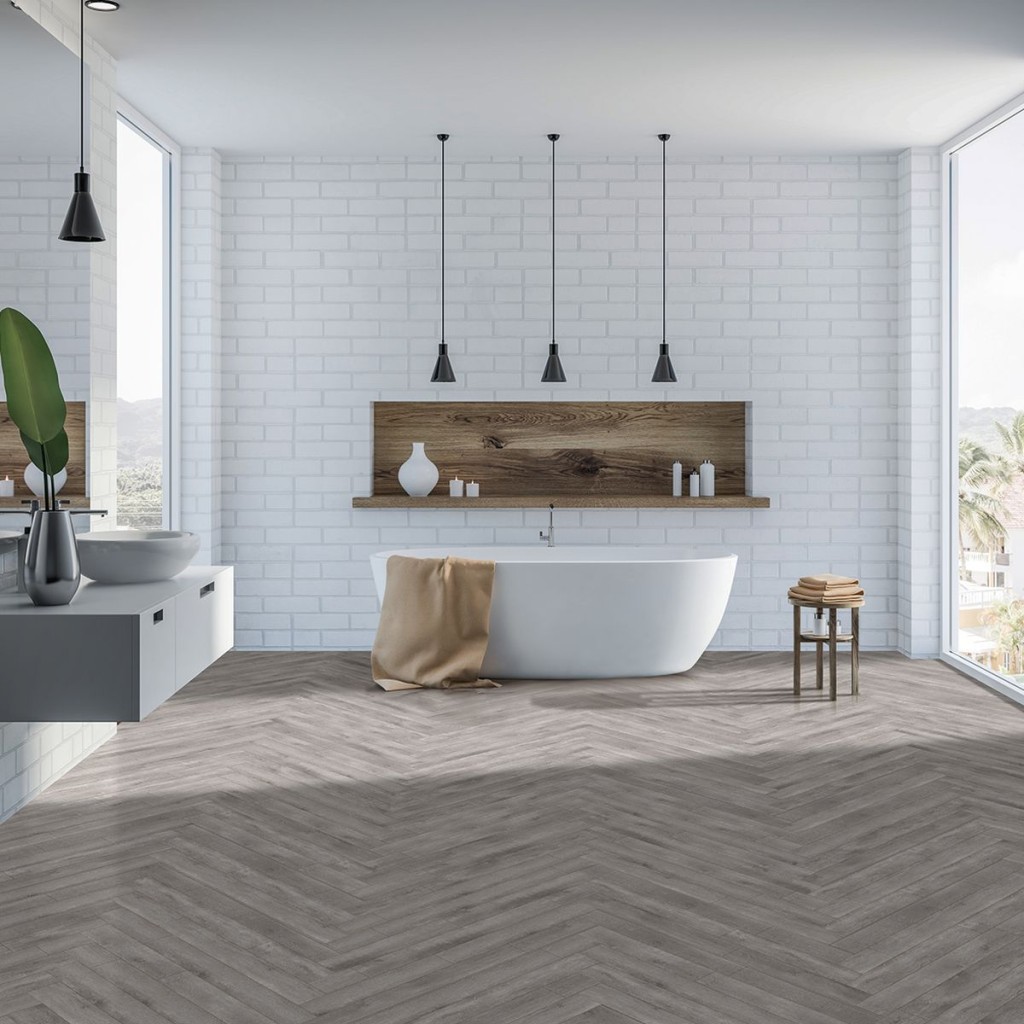 Kraus Brampton Grey 625x305x6mm Herringbone Rigid Click LVT with Built ...